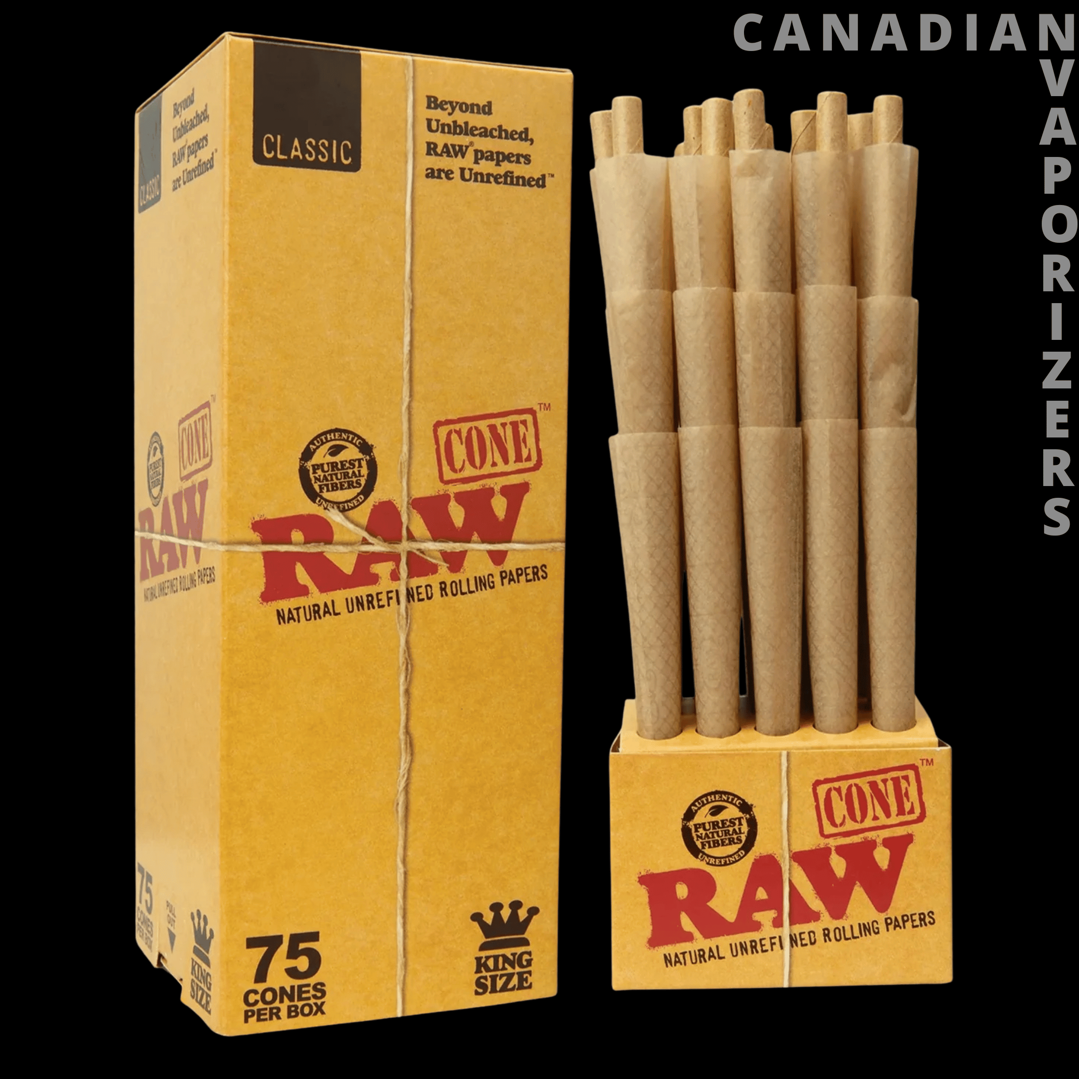 Raw Classic Pre-Rolled King Size Cones (Pack of 75) – Canadian Vaporizers
